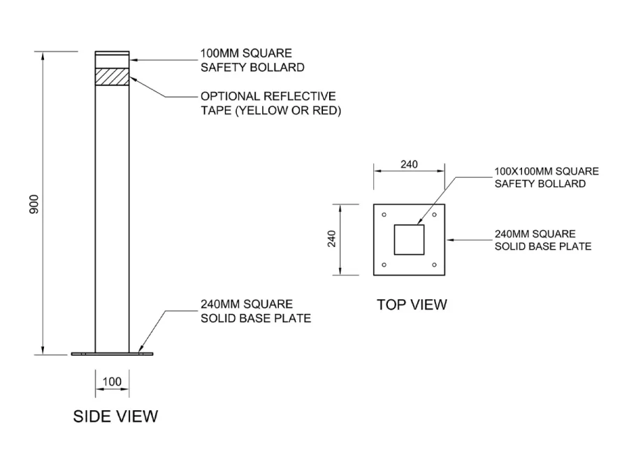 HMSSB120FT Stainless Steel Flat Top Square Surface Mounted Bollard NZ